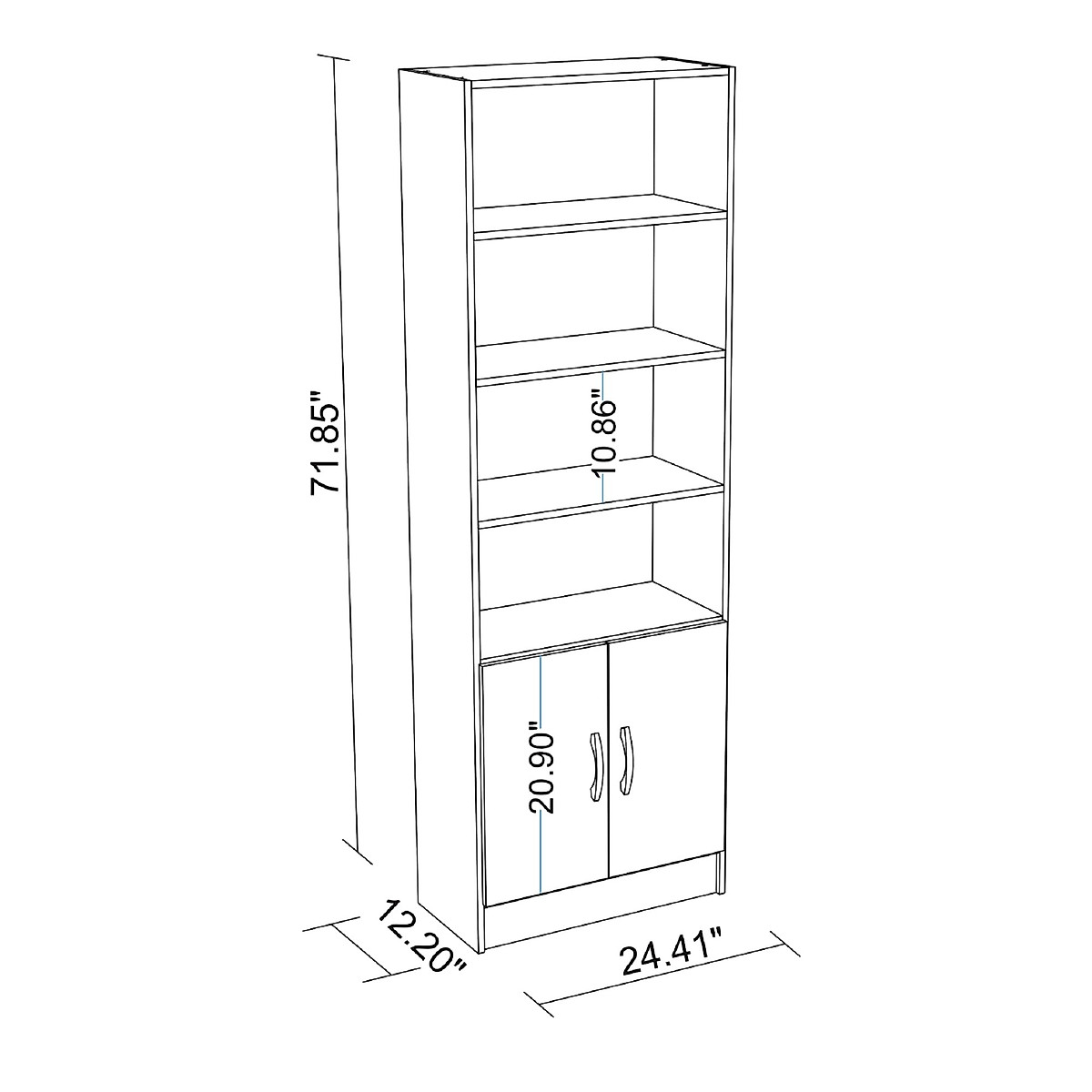 Manhattan Comfort Catarina Bookshelf Cabinet with Display Shelves and Doors for Hidden Storage, 71" Tall Bookcase, Easy Assembly, Stylish and Functional, Mid Century Modern Furniture, White