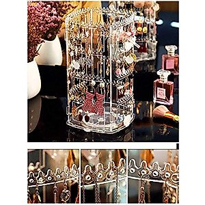 Cq acrylic 360 Rotating Earring Holder Organizer Clear Jewelry Displays Dangle Earinging Rack Necklace Bracelet Carousel Tree Towers,4 Tier Hanging Earring Display Stands For Selling,Pack of 1