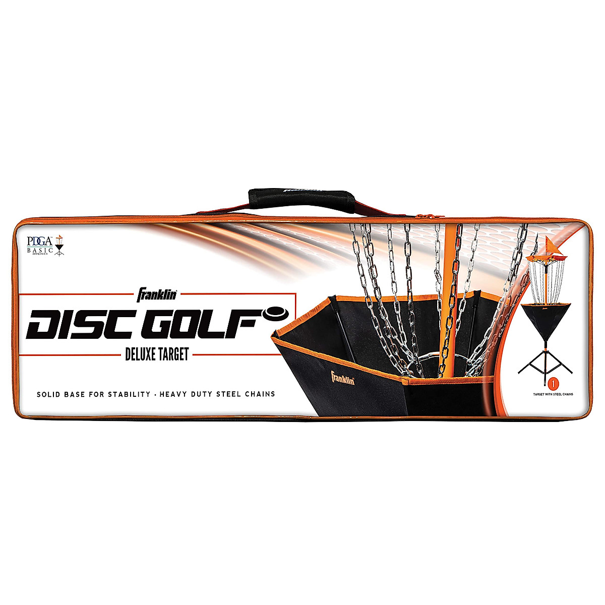 Franklin Sports Disc Golf Basket + Discs Set - Portable Disc Golf Target Basket with Chains - 3 Discs Included - Driver, Mid-Range + Putter - Steel Chains
