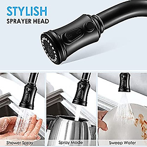 Kitchen Faucet-WaterSong Transitional Kitchen Faucet with Pull Down Sprayer, Kitchen Sink Faucet with Single Handle&Deck Plate, 3 Mode Kitchen Sprayer, RV kitchen Faucet, Easy Dishwashing, Matte Black