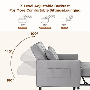 Noelse 34 Inch Sleeper Sofa Chair, 3-in-1 Convertible Sofa Chair Pull Out Chair Bed with Adjustable Backrest, Single Armchair for Living Room Apartment (Light Grey)