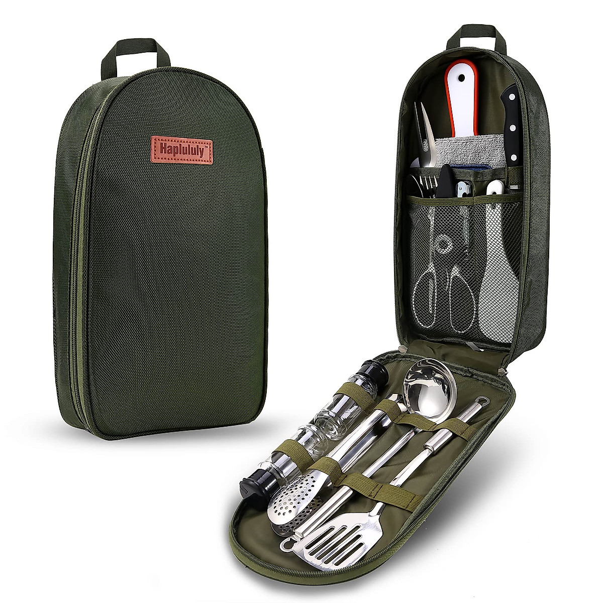 Haplululy Camping Kitchen Equipment Camping Cooking Utensils Set Portable Picnic Cookware Bag Campfire Barbecue Appliances Essential Gadgets and Accessories Suitable for Tent Campers,