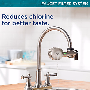 PUR PLUS Horizontal Faucet Mount Water Filtration System, 3-in-1 Lead Reducing Filter for Great-Tasting Filtered Tap Water, Lasts 100 Gallons, Fits Most Kitchen or Bathroom Faucets, Stainless Steel