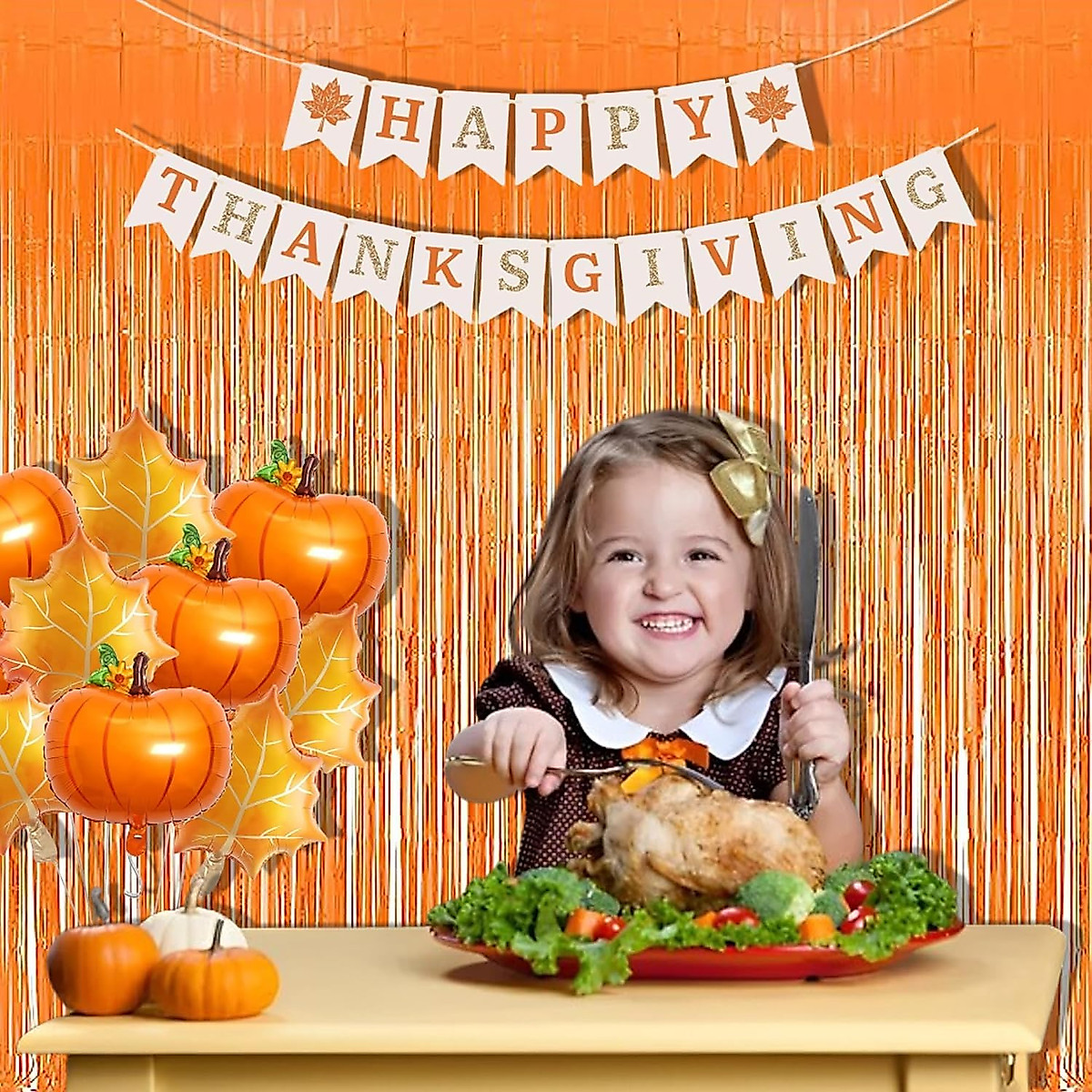 Foil Fringe Curtains Halloweens Party Decorations - Orange Tinsel Photo Backdrop Metallic Streamers for Birthdays, Fall, Pumpkin Theme, Thanksgiving, Basketball Party Decorations