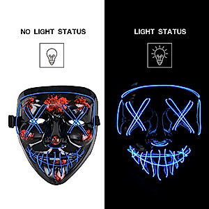 Entrope Halloween Mask, LED Glow Scary Halloween Face Mask for Festival Cosplay Halloween Costume Masquerade Parties, Carnival, Gifts (Blue)