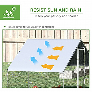 PawHut Large Chicken Coop Metal Chicken Run with Waterproof and Anti-UV Cover, Spire Shaped Walk in Fence Cage Hen House for Outdoor and Yard Farm Use, 1" Tube Diameter, 9.8' x 6.6' x 6.6'