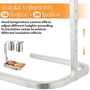 VIHOSE Commercial Food Heat Lamp with 2 Food Pans 110V Electric Food Warmer 2 Bulbs Stainless Steel Heat Lamp Adjustable Frame for Food Preservation Restaurant Buffet Hotel Kitchen Party, Silver
