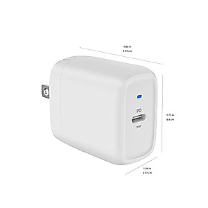 Amazon Basics 20W One-Port USB-C Wall Charger with Power Delivery PD for Tablets & Phones (iPhone 14/13/12/11/X, iPad, Samsung)-White (non-PPS)