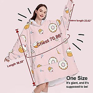 Wearable Blanket Hoodie Oversized Sweatshirt With Hood Sleeves and Pocket Cozy Warm Hoddie Blanket for Adult Gifts for Women,Unicorn Donut Pink