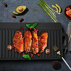 Keleday 20 Inch Cast Iron Griddle Pre-Seasoned Cast Iron Reversible Grill Griddle Pan with Two Handles Square Grill Pan for Stove top Oven and Camping Fire Indoor and Outdoor Use