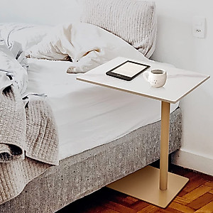 Cre Cra C Shaped End Table Snack Side Table for Couch Marble Top Under Couch Table Sofa Side Table for Couch Living Room Bedroom