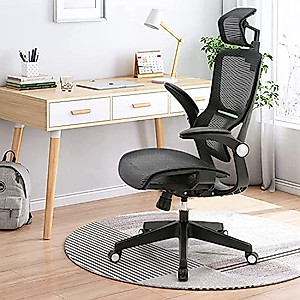 Office Chair Ergonomic Desk Chair - Curved Linear Mesh Seat Lumbar Support HighBack Computer Chair with Headrest Flip-up Armrests, Adjustable Height & Tilt Home Chairs, Swivel Executive Task Chair