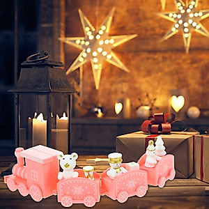 Amosfun Christmas Tree Train Decorations Christmas Train Set for Around/Under The Tree Tracks Electric Train Sets Mini Christmas Tree Train Plastic Train Table Decor Pink