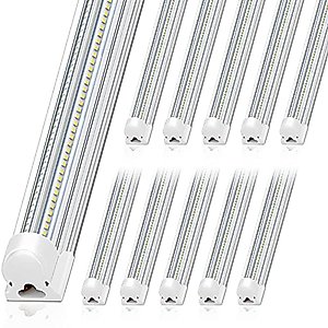 Barrina 8FT LED Shop Light, 100W 15000LM 5000K, Clear Cover Linkable LED Tube Lights, V Shape Integrated T8 LED Lighting, LED Ceiling Lights for Garage, Warehouse, Workshop, ETL Listed,10 Pack