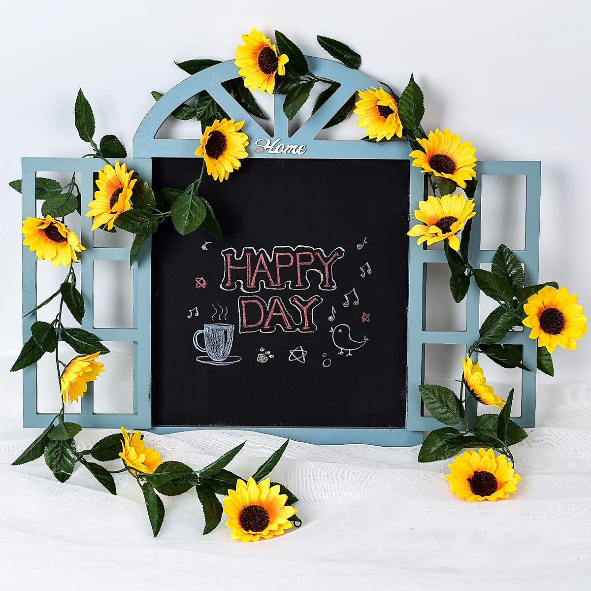 Lvydec 4 Pack Artificial Sunflower Garland - Silk Sunflower Vine Artificial Flowers Garland with Green Leaves for Wedding Party Table Decoration