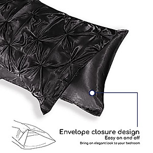 MR&HM Satin Comforter Queen 8 Pieces - Luxurious Pinch Pleat Bedding Set with Comforter, Sheets, Bed Skirt, Pillowcases & Shams, Super Silky Soft Bed Set for All Season (Queen, Black)