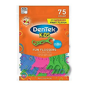 DenTek Kids Fun Flossers Wild Fruit | 75-Count Floss Picks | 2-Pack