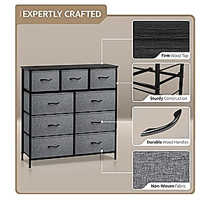 Sorbus Dresser with 9 Drawers - Furniture Storage Chest Tower Unit for Bedroom, Hallway, Closet, Office Organization - Steel Frame, Wood Top, Easy Pull Fabric Bins (9 Drawers, Black)