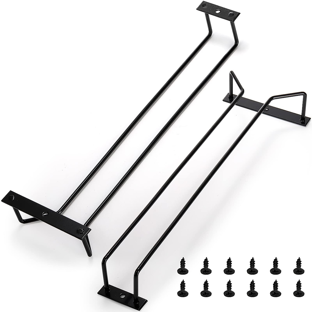 Dicunoy 6 Pack Black Wine Glass Rack, 14 Inch Under Cabinet Stemware Holder, Wall Mounted Iron Wine Glass Hanging Rack for Shelf, Kitchen, Bar, Wine Cellar Storage, Organizer, Display