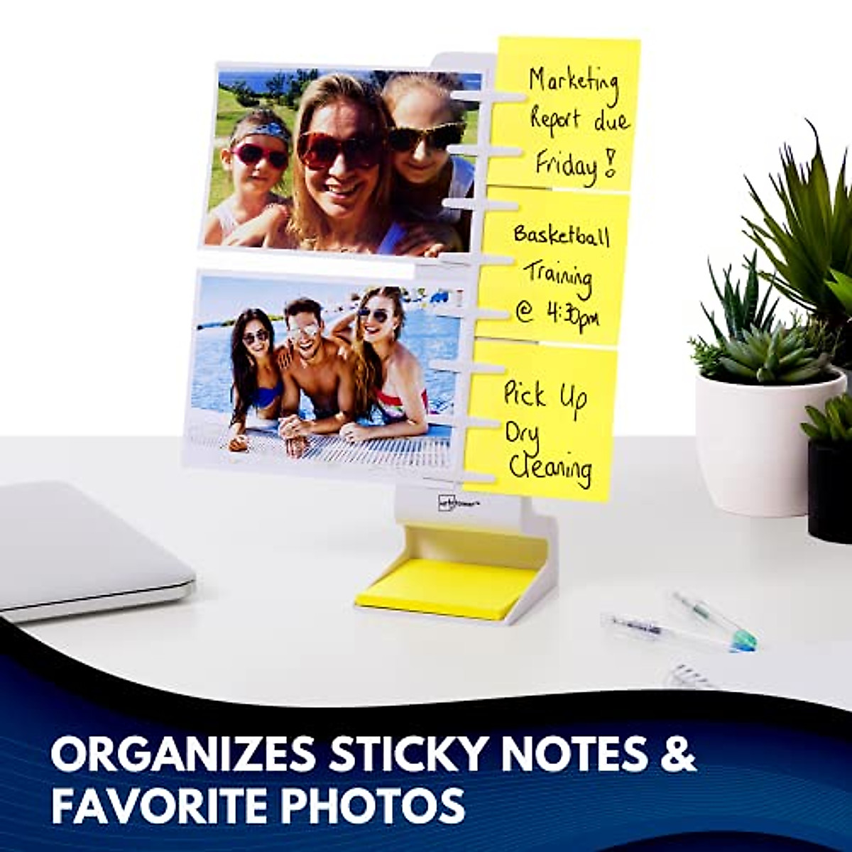 Note Tower Desktop Pro Document Holder - 2 Page Paper Holder, Easy Loading for Fast Typing, Displays Papers & Photos, Organizes Sticky Notes, Includes 50 Sheets 3"x3" Sticky Notes, White