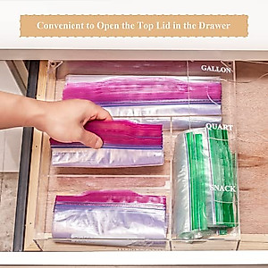 AAY HOMYYAYA Ziplock Bag Organizer for Kitchen Drawer Acrylic Baggie Organizer with Removable Top Lid for Cabinet to Storage Snack, Sandwich, Quart Slider, Gallon Ziploc Plastic Food Bags