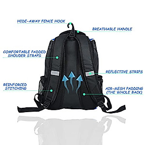 WOLT | Youth Baseball Backpack Bag for Baseball, Softball & T-Ball Equipment & Gear, Youth Boys and Adults, with Holder for Bat, Helmet, Glove, & Shoes Compartment & Fence Hook (Black)