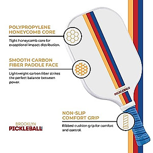 Brooklyn Pickleball Co. White Pickle Ball Paddle | Carbon Fiber | Honeycomb Core | Ribbed Non-Slip Cushion Grip | Single Racket | Pickle-Ball Paddles