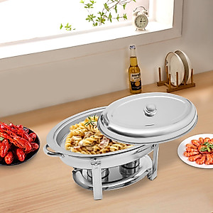 Shikiy 8.45QT Chafing Dish Food Warmer Pan, Stainless Steel Oval Chafers for Catering, Buffet Servers Food Heating Trays Buffet for Dinners, Catering, (Silver)