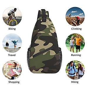 Camouflage Chest Sling Bag Seamless Green And Brown Colors Camo Pattern Military Background Crossbody Shoulder Backpack Lightweight Travel Hiking Casual Daypack for Men Women Outdoors Biking Climbing