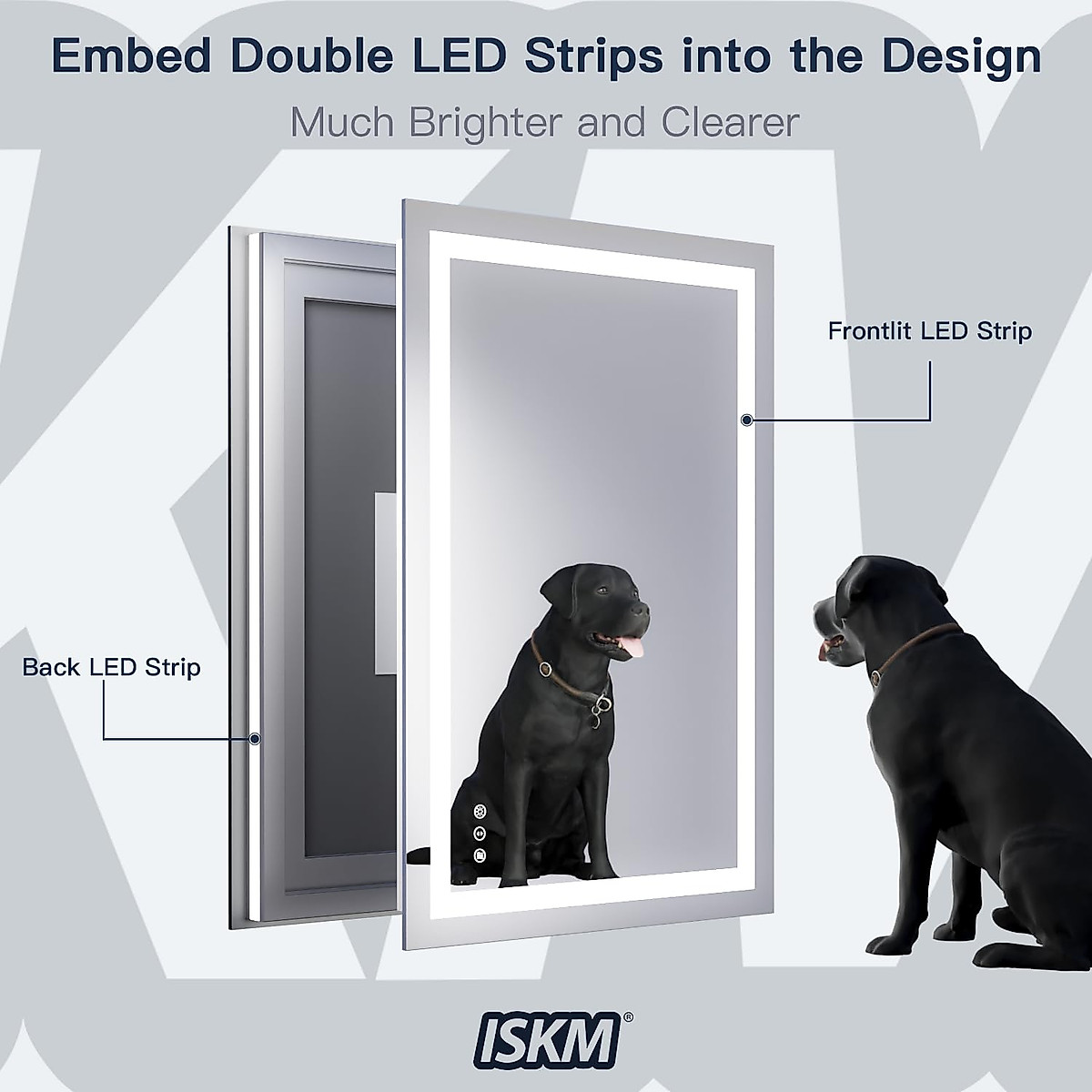 ISKM 48''x36'' LED Bathroom Mirror with Lights - Front and Backlit Lighted Bathroom Vanity Mirror Wall Mounted, Defog, Dimmable, Tempered Glass, Shatterproof, ETL Listed (Horizontal/Vertical)