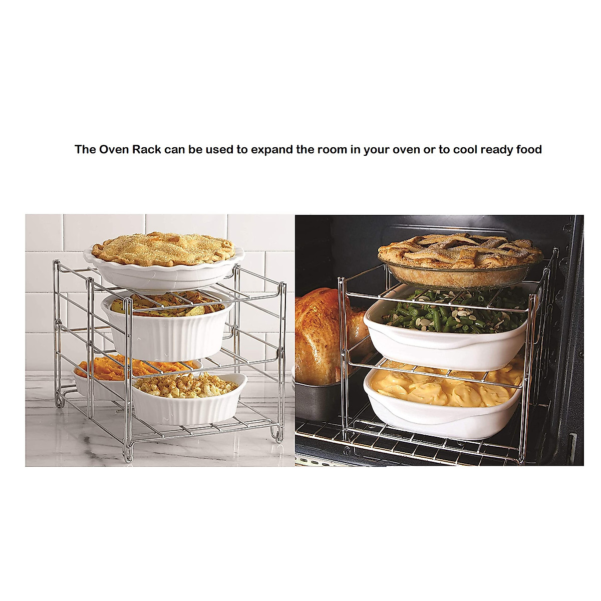 Kovot 3-Tier Oven Rack & Turkey Lifter Roasting Rack | Space Saving Collapsible Oven Rack For Multiple Roasting And Baking Tasks | Includes (1) Oven Rack & (1) Expandable Roasting Rack, Turkey Lifter