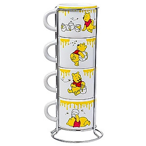 Silver Buffalo Disney Winnie the Pooh Honey Hunny Drips 4pc Stackable Ceramic Espresso Small Cup Set, 3 Ounces