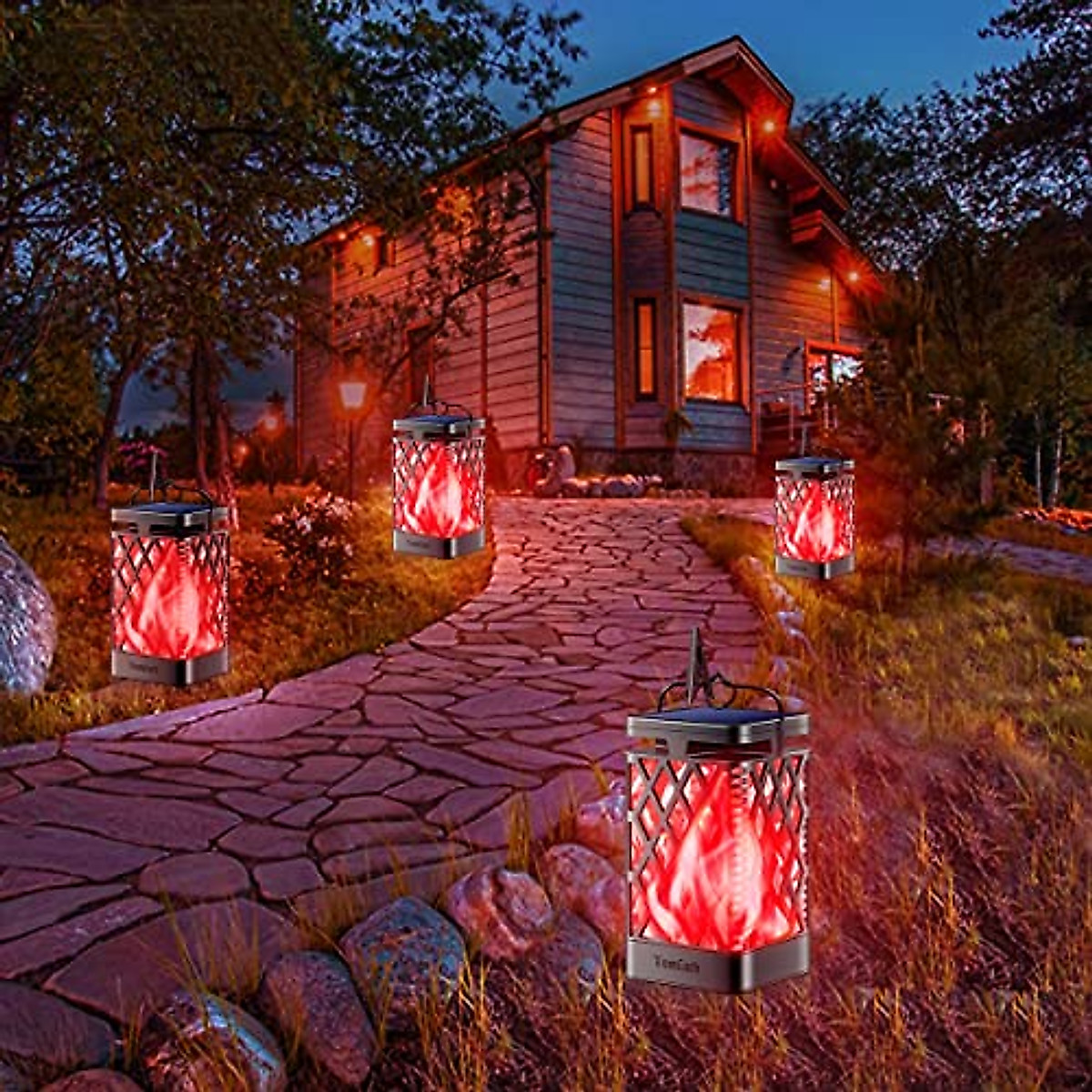TomCare Solar Outdoor Lights, Red Flickering Flame Solar Lanterns Outdoor Waterproof Hanging Lights Upgraded LED Solar Garden Lights Decorative Solar Landscape Lights for Patio Deck Yard, 2 Pack