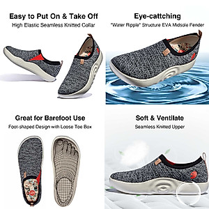 UIN Women's Walking Shoes Art Travel Slip On Casual Lightweight Fashion Sneaker Toledo Ⅹ Bouncing Black (7.5)