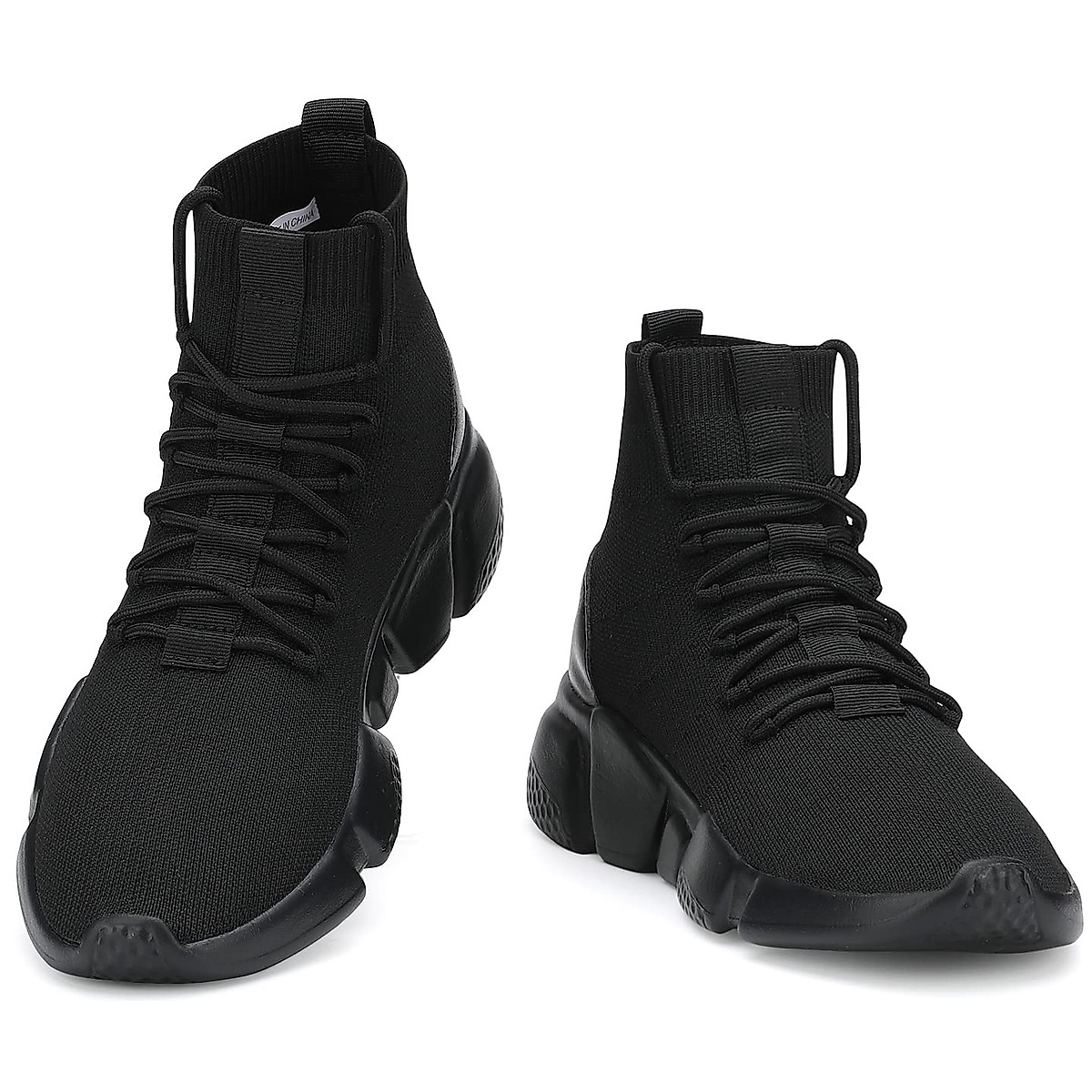 Santiro Women Walking Shoes Fashion Sock High Top Sneakers Comfortable Gym Tennis Shoes Casual Lightweight Running Shoes All Black US 8.5