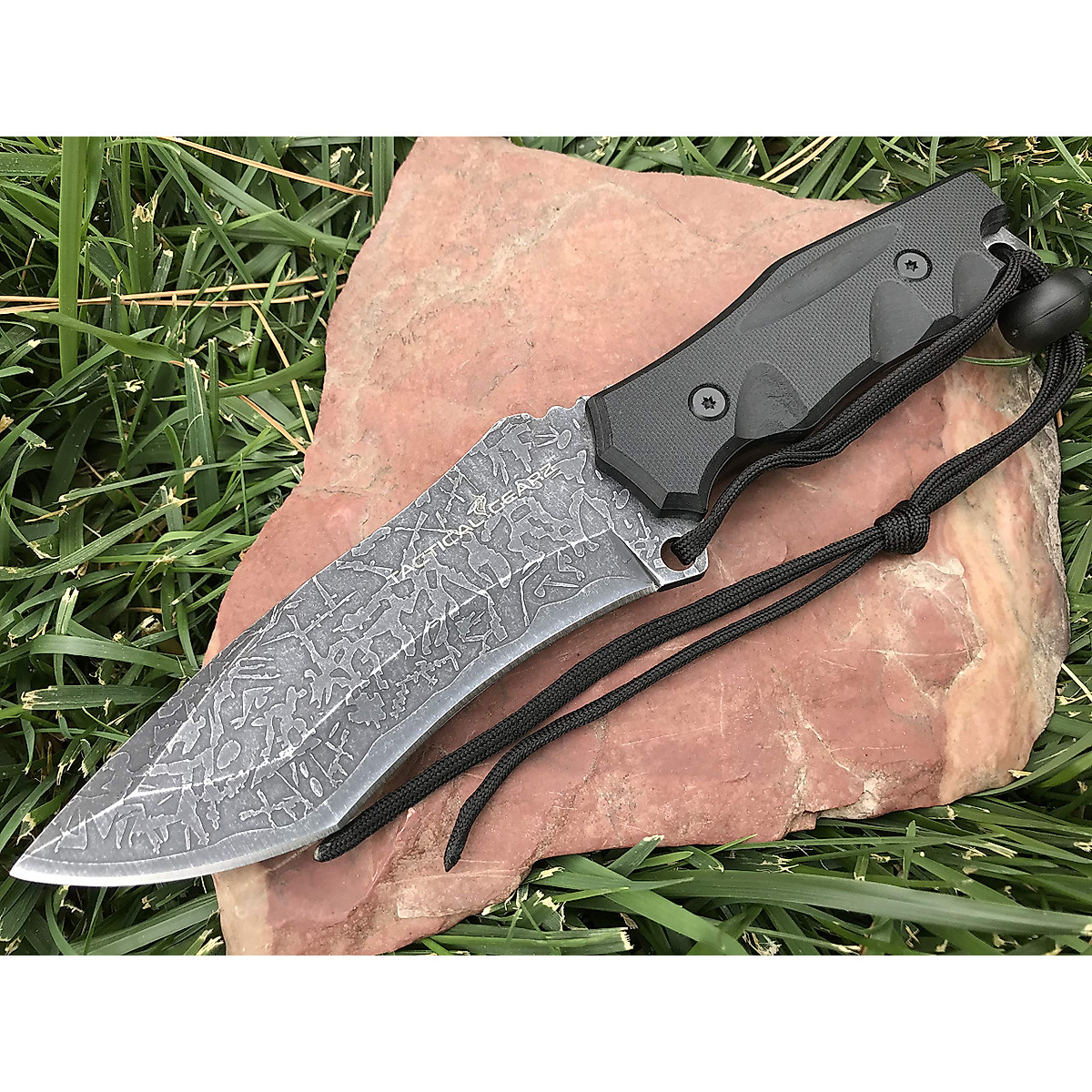 TACTICAL GEARZ TG Targ ST, 9.5" Straight Hunting Knife w/Sheath! Solid 440c Stainless Steel Acid Etched Scimitar Blade! Full Tang w/Black G10 Slab Handle!