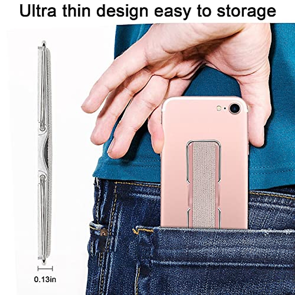 Phone Strap, CISID 4 Pcs Phone Finger Holder Back of Phone Grip with Stand Suitable for iPhone Samsung and Most Smartphones(Black Black Silver Rose Gold 4PCS)