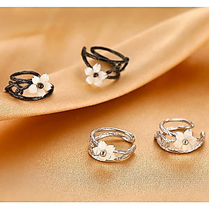 Reffeer Solid 925 Sterling Silver Flower Cuff Clip-On Earrings Cartilage Wraps for Women Teens Helix Ear Cuffs No Piercing (B-Black)