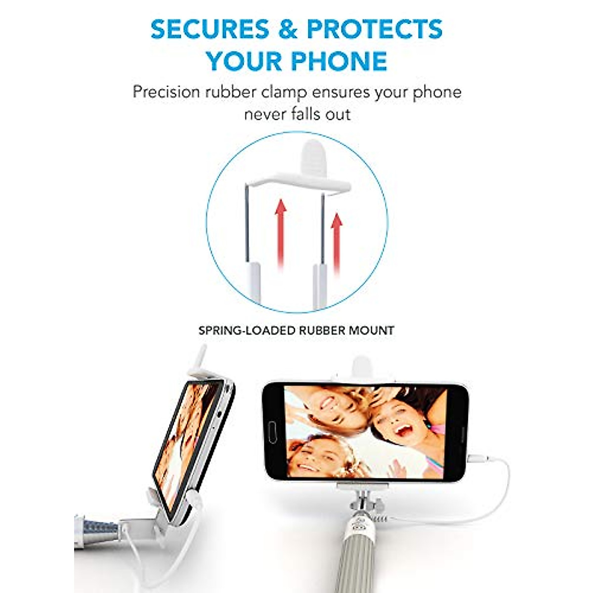 Premium 5-in-1 Wired Selfie Stick for iPhone 11 10 XR XS 9 8 7 6 5, Samsung Galaxy S10 S9 S8 S7 S6 S5 - Takes Selfies in Seconds, Get Perfect HD Photos - No Apps, No Downloads, No Batteries Required