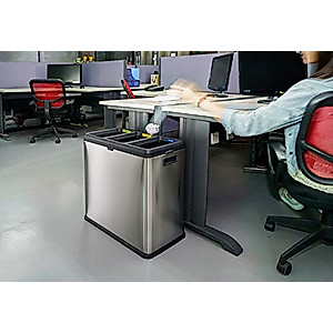 Step N' Sort 16 Gal, 3 Compartment Open Top Trash and Recycling Bin, Silver (OPN603)