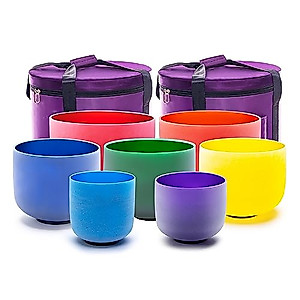 7-12 Inch Full Color Crystal Singing Bowls Set of 7 pcs for Yoga Sound Healing with 2 pcs Travel Carriers