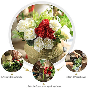 JUSTOYOU 10Pcs Artificial Roses Flowers, Realistic Blossom Roses, Real Touch Silk Rose, Single Fake Flower Long Stem Bouquets for Home Wedding Party Decoration