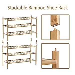 Dikolre Shoe Rack Organizer for Closet Entryway, 5-Tier Bamboo Stackable Shoe Rack Small Shoe Storage for Dorm Front Door Wooden Shoe Shelf, Natural