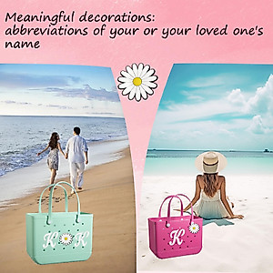 Hroatpk 2pcs Charms for Bogg Bag, Letter Charms Decorative Alphabet Lettering Accessories Insert Charms Compatible with Bogg Bag, Beach Bag, Rubber Tote Bag (Letter K+Flower)