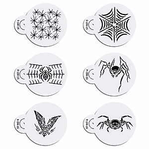 ART Kitchenware 6pcs Halloween Spiders Bats Cookie Stencil Set Cake Stenciling Fondant Cake Decorating Supplies Cookie Cake Decoration Mold Beige/Semi-Transparent ST-917S