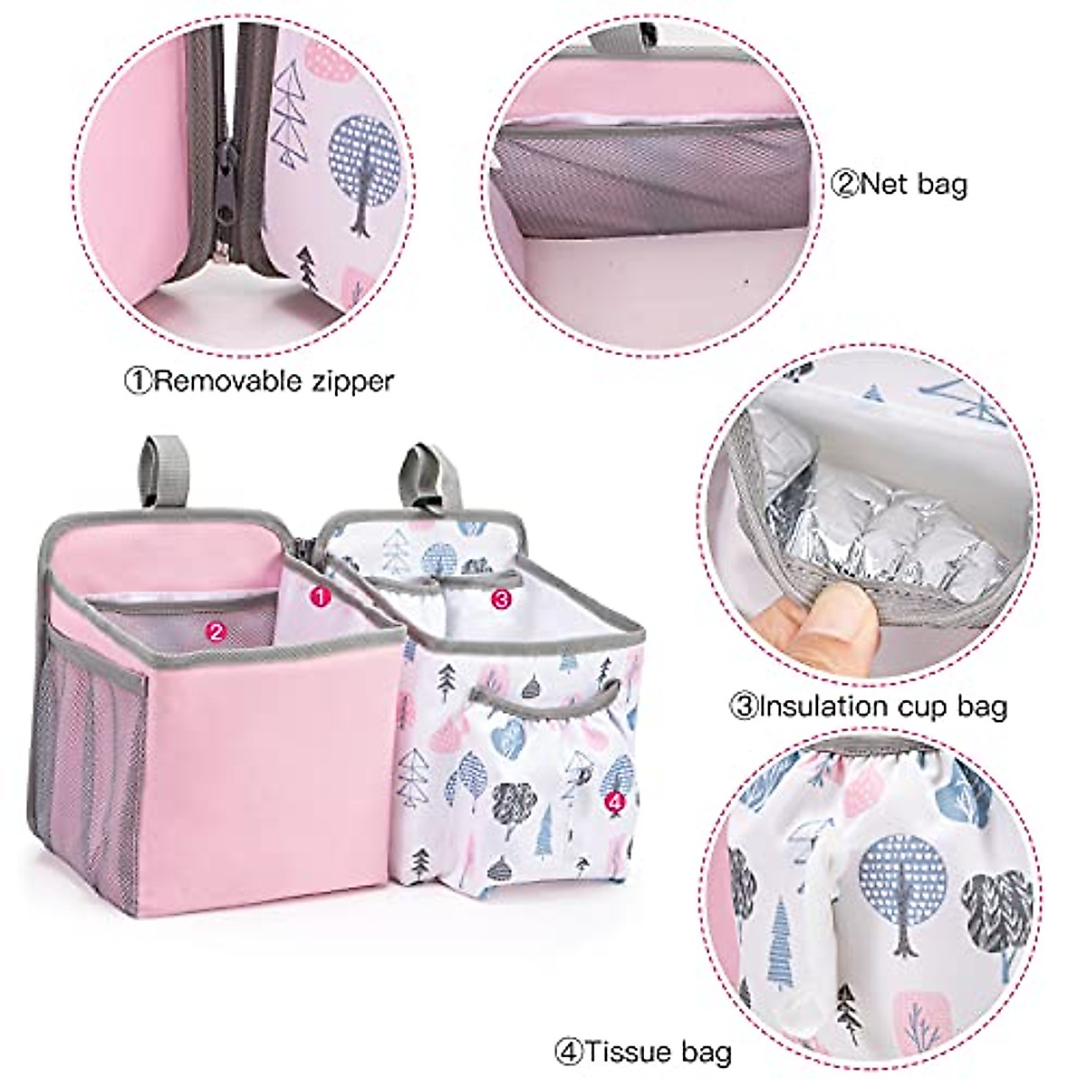 Hanging Diaper Caddy Organizer,Baby Diaper Organizer Bag Storage for Baby Essentials- Baby Diaper Stacker for Crib,D02 PINK