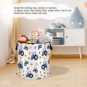 GuoChe Dirty Clothes Hamper Cute Farm Tractor Collapsible Laundry Basket With Sturdy Handle Waterproof Lid Solutions Decoracion for Nursery Baby Cloth