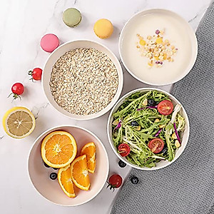 ECOWAY Large Salad Serving Bowl Set with Bamboo Lid & Servers, 9.84 Inch, Bamboo Fiber Salad Bowl with 4 Small Serving Bowls and Utensils for Mixing & Storage Salad, Vegetables, Pasta, Fruit (White)