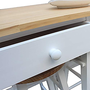 LOVINE Small Dining Tables for Small Spaces,with 2 Square Stools and 2 Drawers Solid Wood Kitchen Table and Chair Set