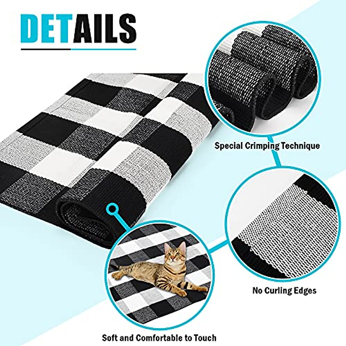 LulusVente Buffalo Plaid Outdoor Rug – 27.5x43in Machine Washable 2.1lbs Hotel Grade Thick Woven Yarn Black White Plaid Check Farmhouse Cotton for Indoor / Outdoor Front Porch Runner Layered Doormat